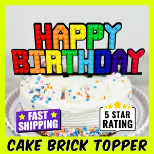 Brick Cake Topper, Happy Birthday Building Brick Cake Topper, Colorful ...