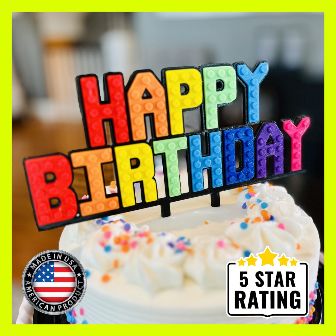 Brick Cake Topper, Happy Birthday Building Bricks Cake Topper, Colorful ...