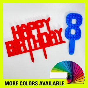 Brick Birthday Cake Topper, Happy Birthday Brick Topper With Number ...