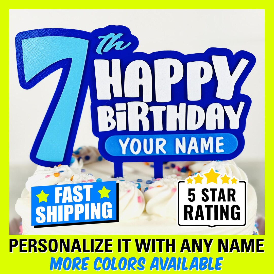 Personalized 7th Birthday Cake Topper, Custom Name Cake Decoration ...
