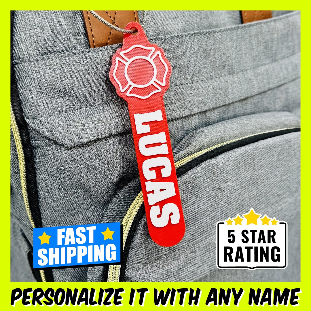 Firefighter Bag Tag, Personalized Fireman Keychain, Custom Fireman Name ...