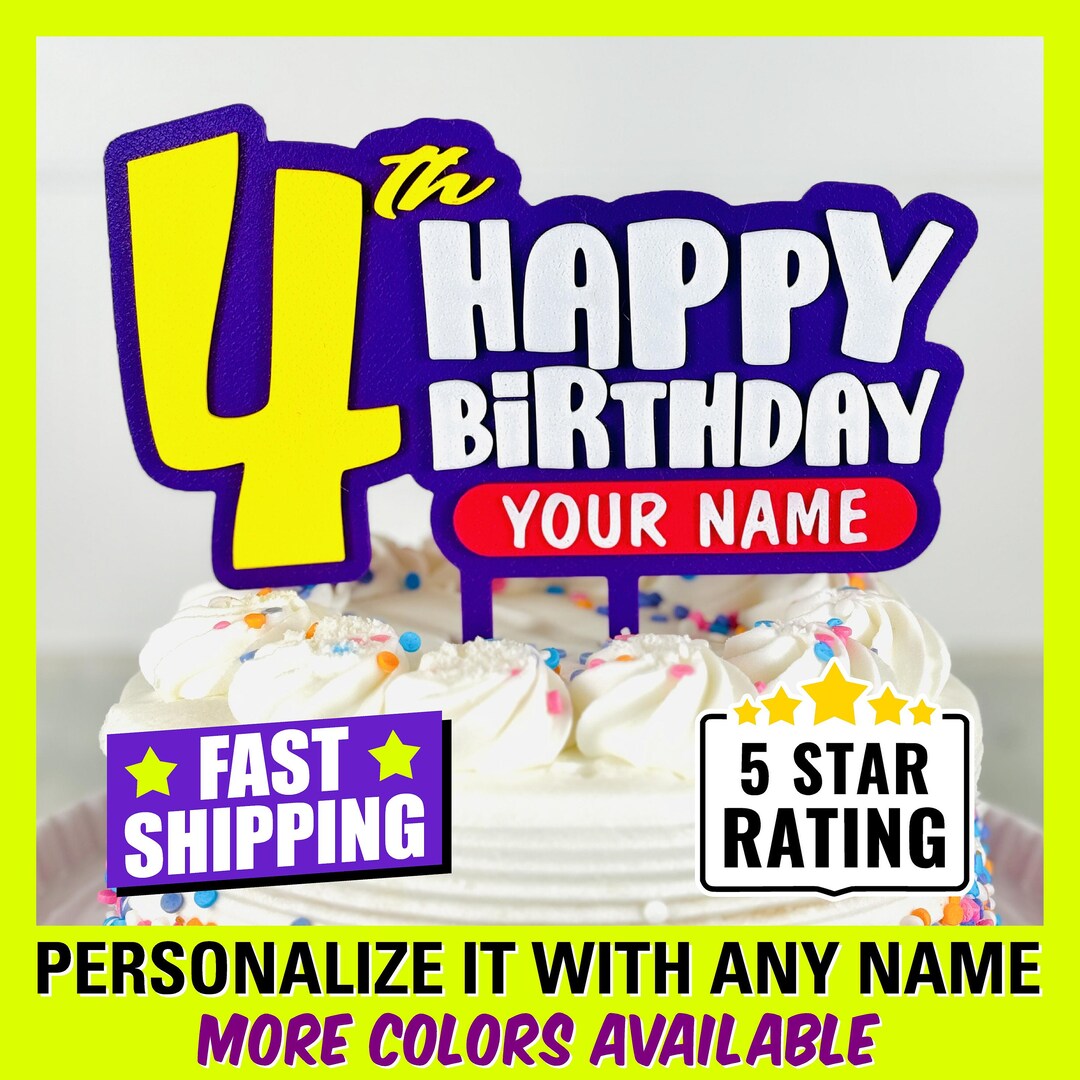 Personalized 4th Birthday Cake Topper, Custom Name Cake Decoration ...