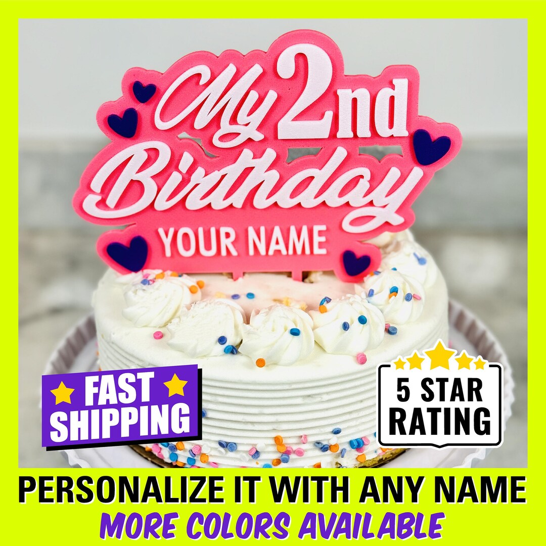 Personalized 2nd Birthday Cake Topper, 2nd Birthday Party Decor, 2nd ...