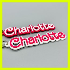 Personalized Pink Name Tag, Pink Doll Keychain, Custom School Bag Name ...