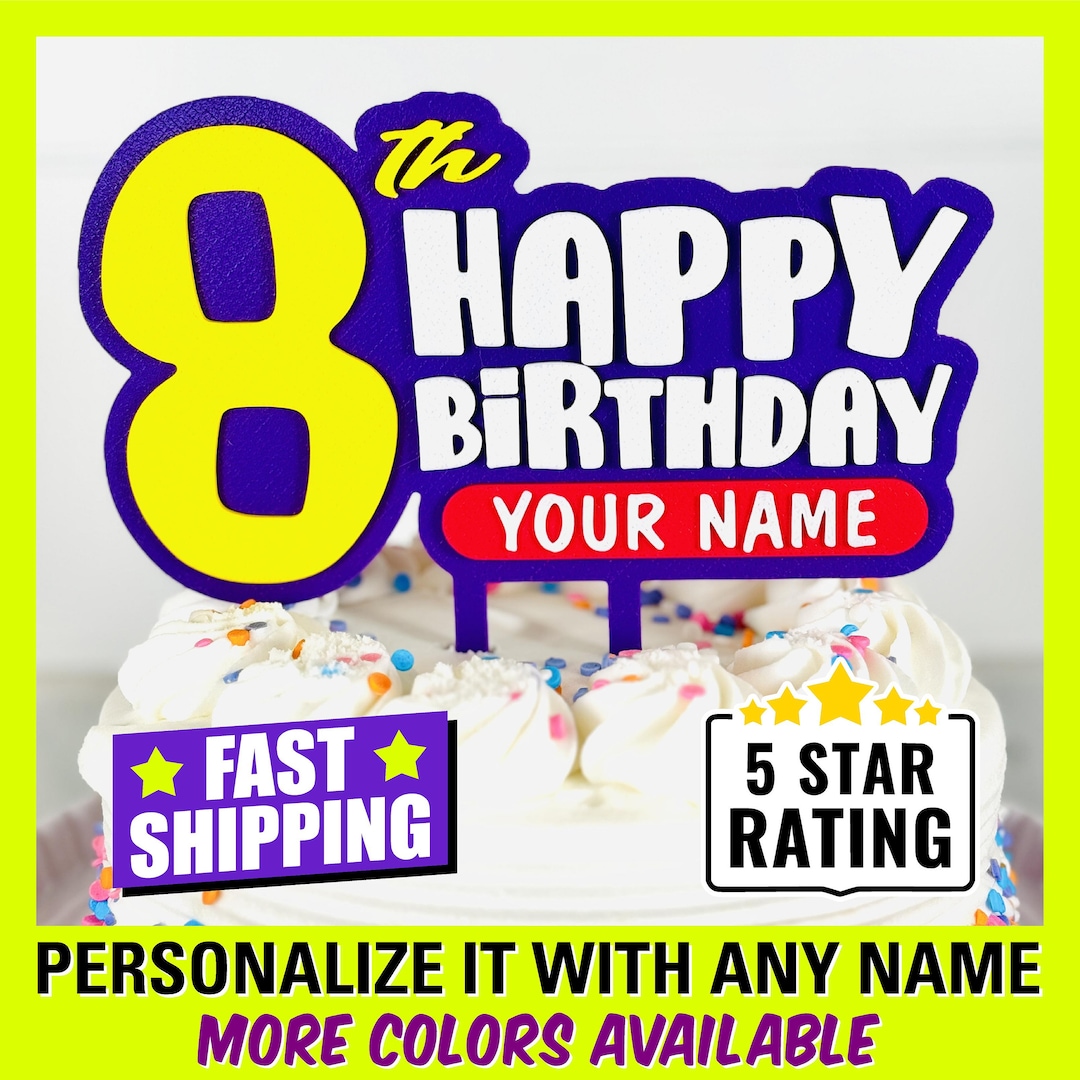 Personalized 8th Birthday Cake Topper, Custom Name Cake Decoration ...