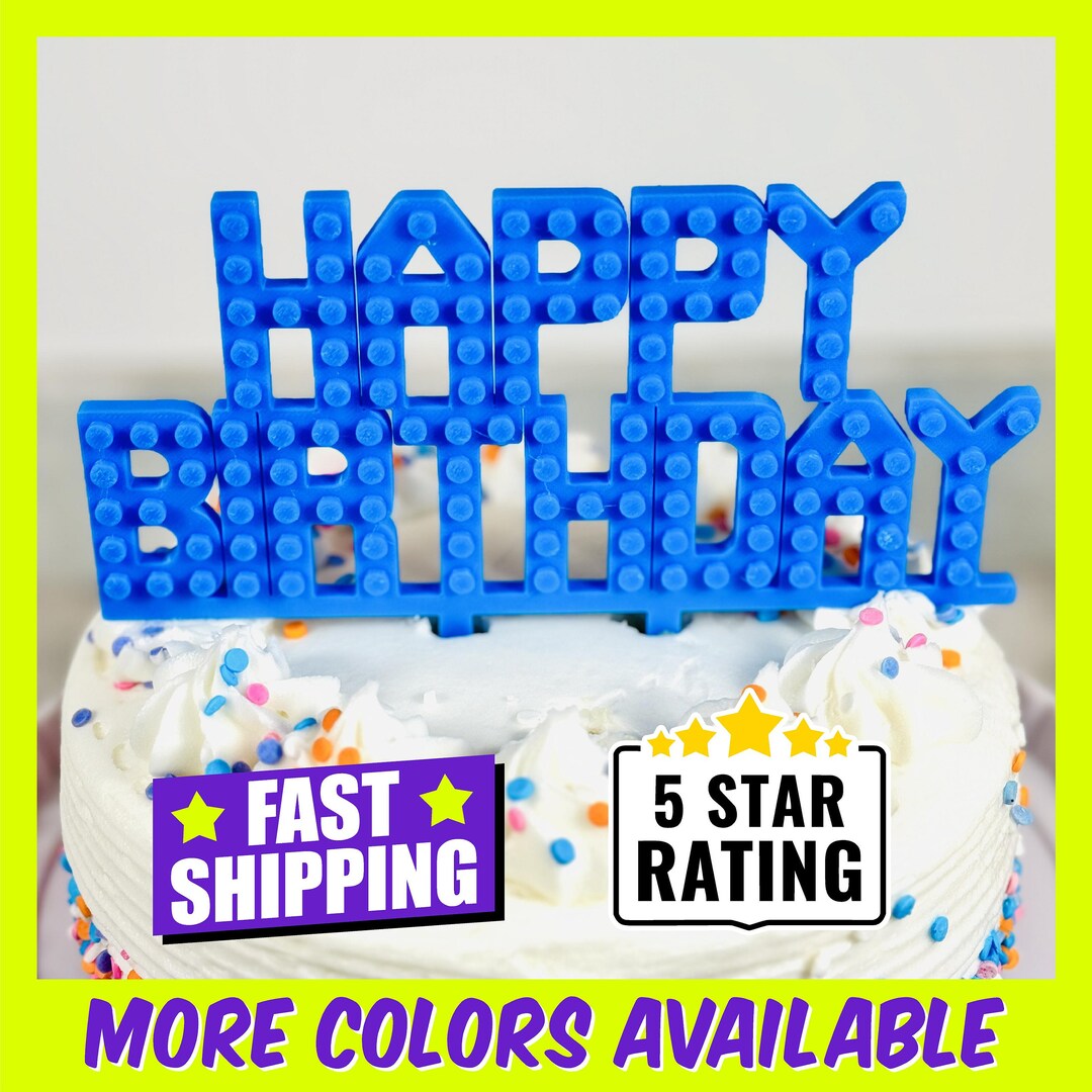 Brick Birthday Cake Topper, Happy Birthday Topper, Building Brick Cake ...