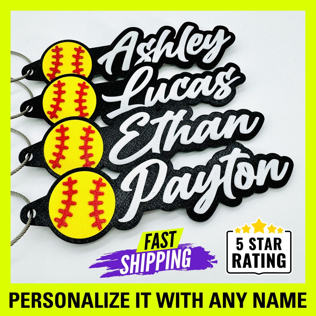 Softball Bag Tag, Personalized Softball Keychain, Custom Softball Name ...