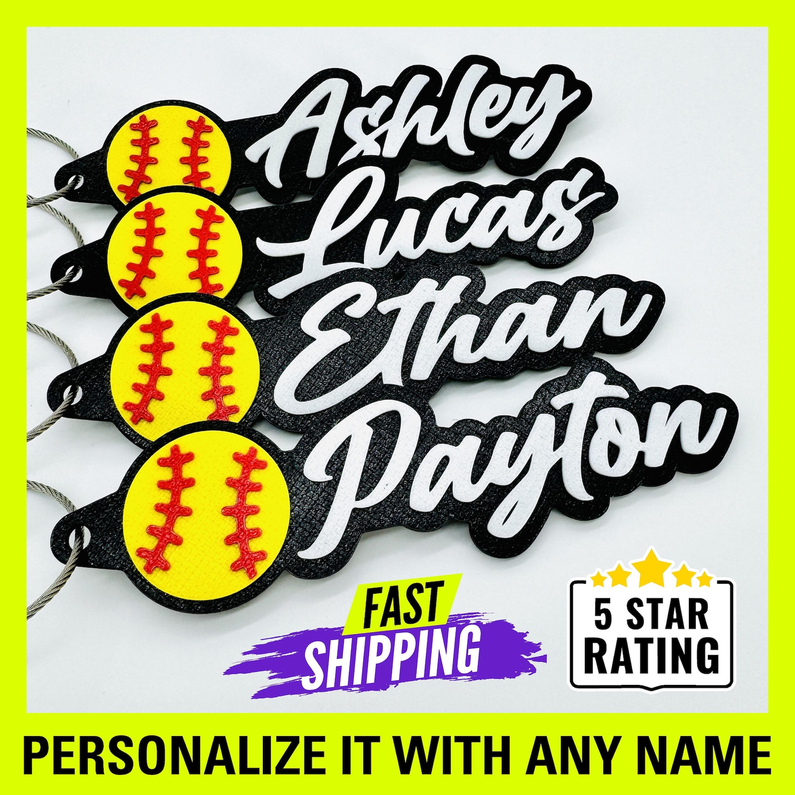 Softball Bag Tag, Personalized Softball Keychain, Custom Softball Name ...