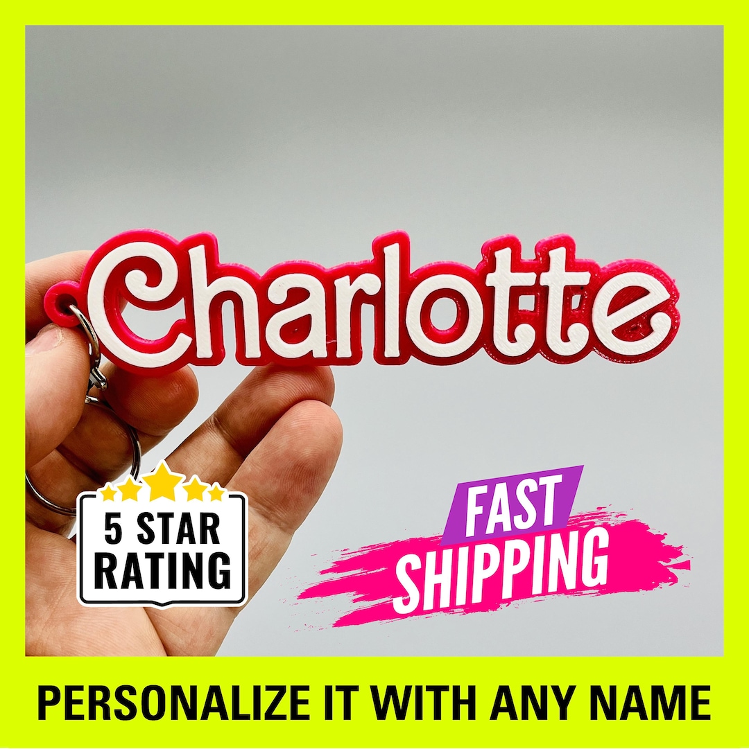 Personalized Pink Name Tag, Pink Doll Keychain, Custom School Bag Name ...