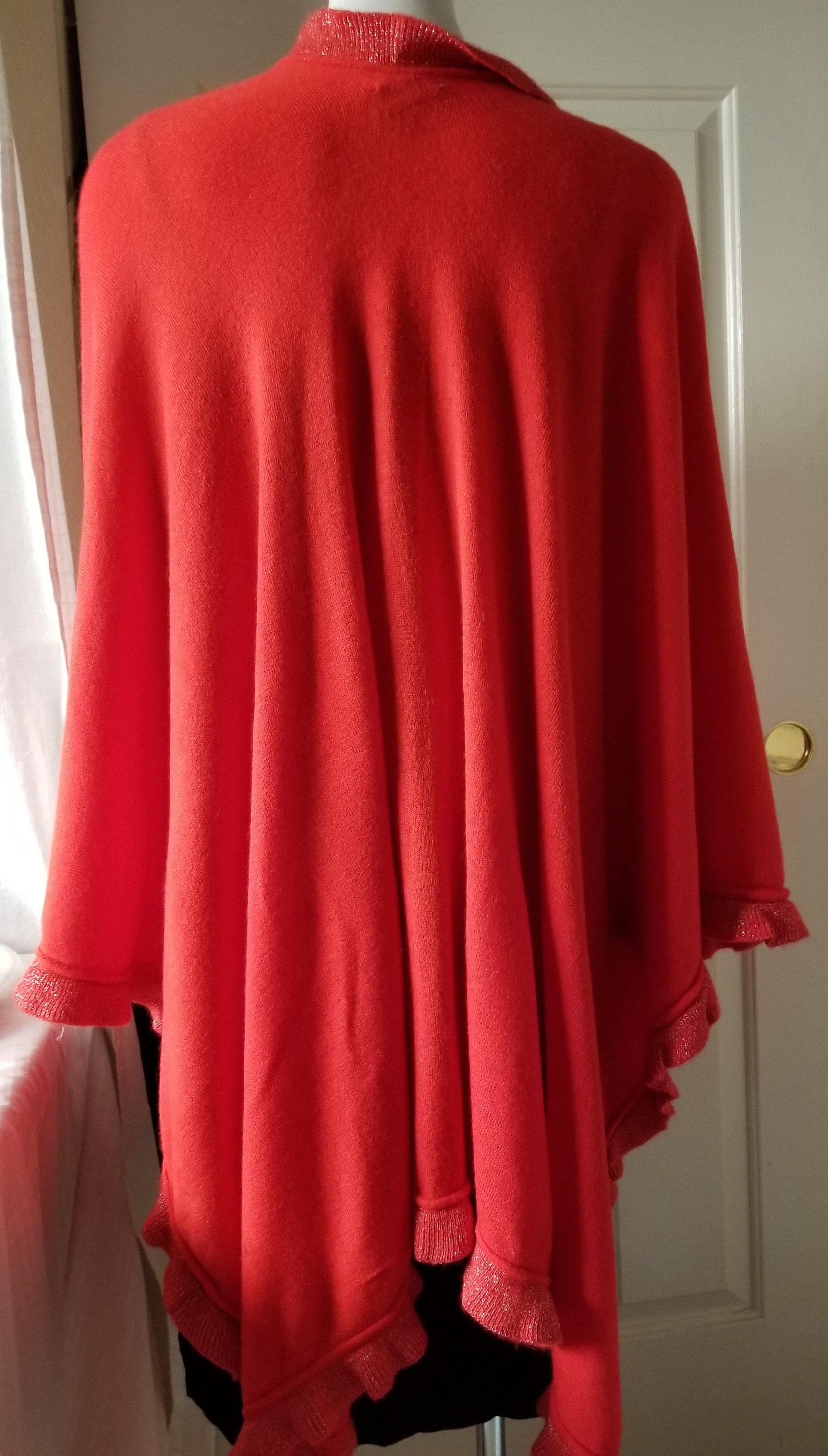 Red and Metallic Shawl, Cape, Drape, One Size, Plus Size, Holiday ...