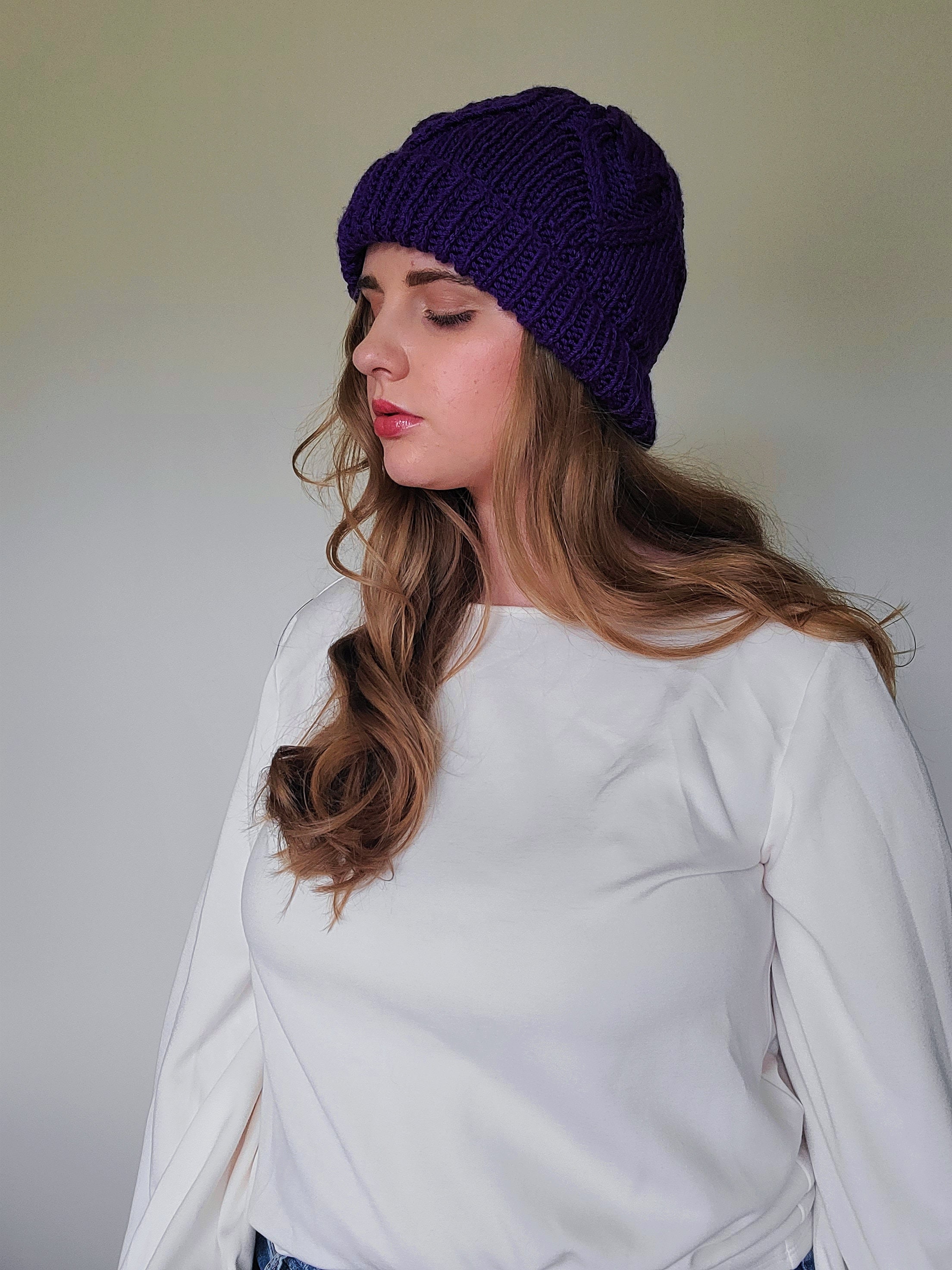 Cable Heart Purple Knit Hat for Fall and Winter - Etsy
