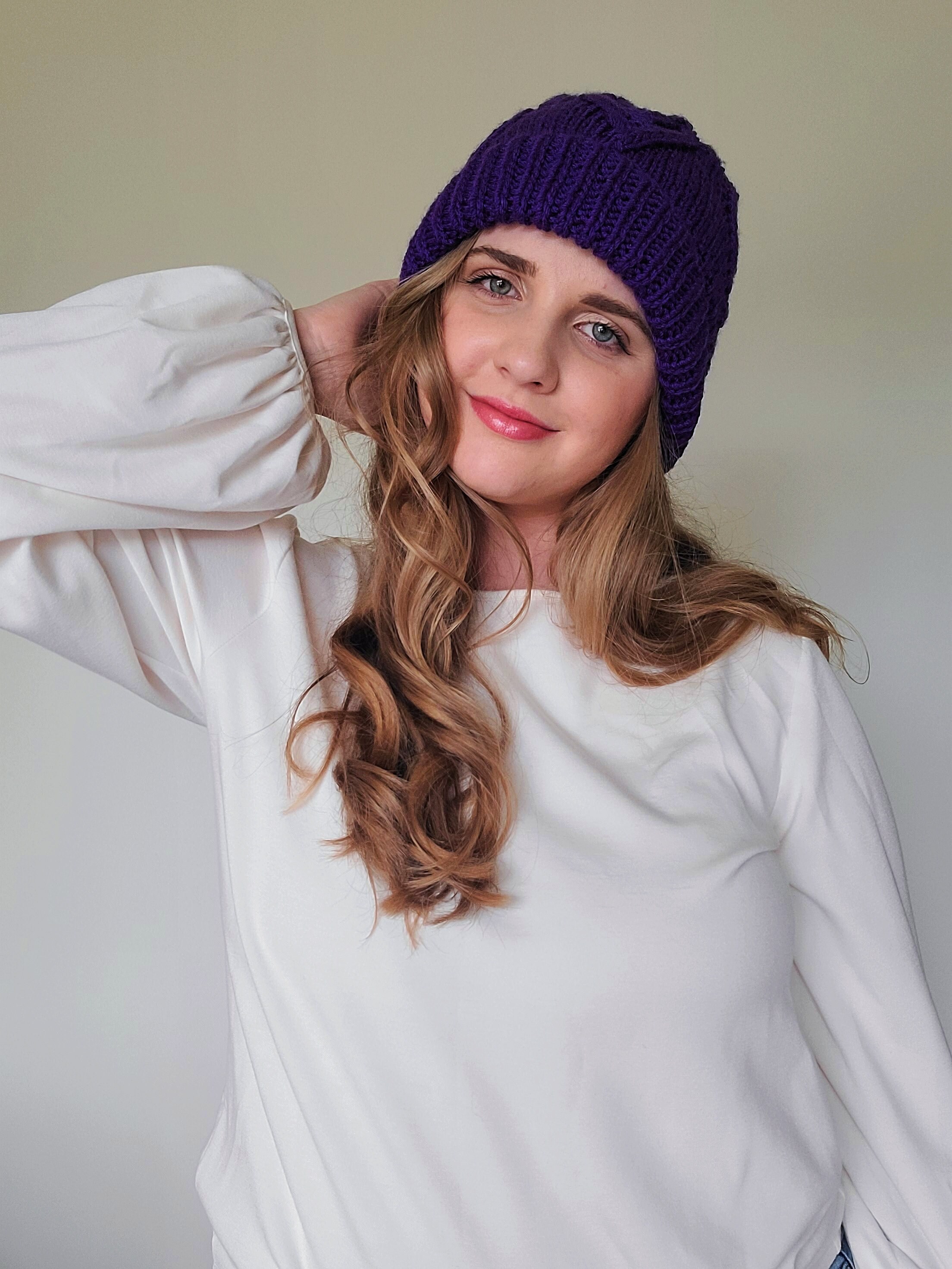 Cable Heart Purple Knit Hat for Fall and Winter - Etsy