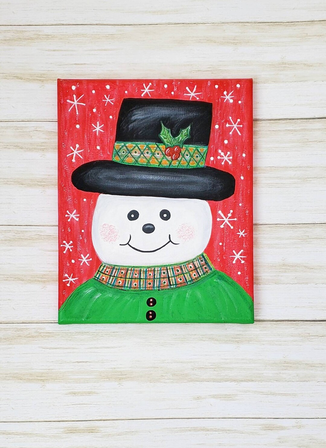 SNOWMAN PORTRAIT PAINTING Canvas Wall Art Winter Painting Holiday Decor ...