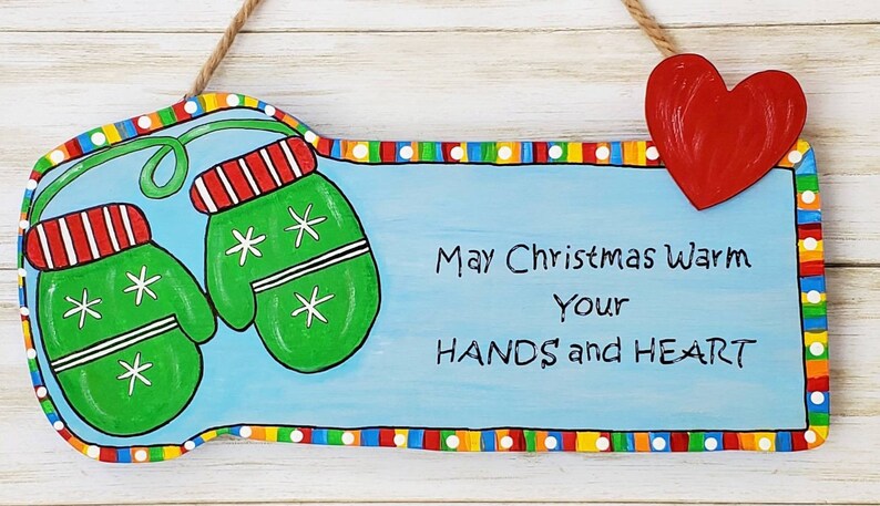 MITTENS & HEART Winter SIGN Door Hanger Plaque Holiday Decor ...