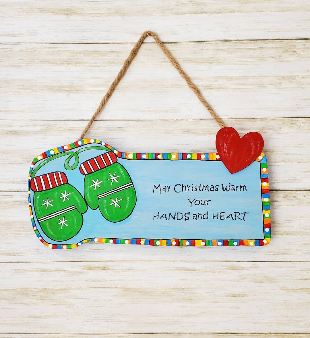 MITTENS & HEART Winter SIGN Door Hanger Plaque Holiday Decor ...