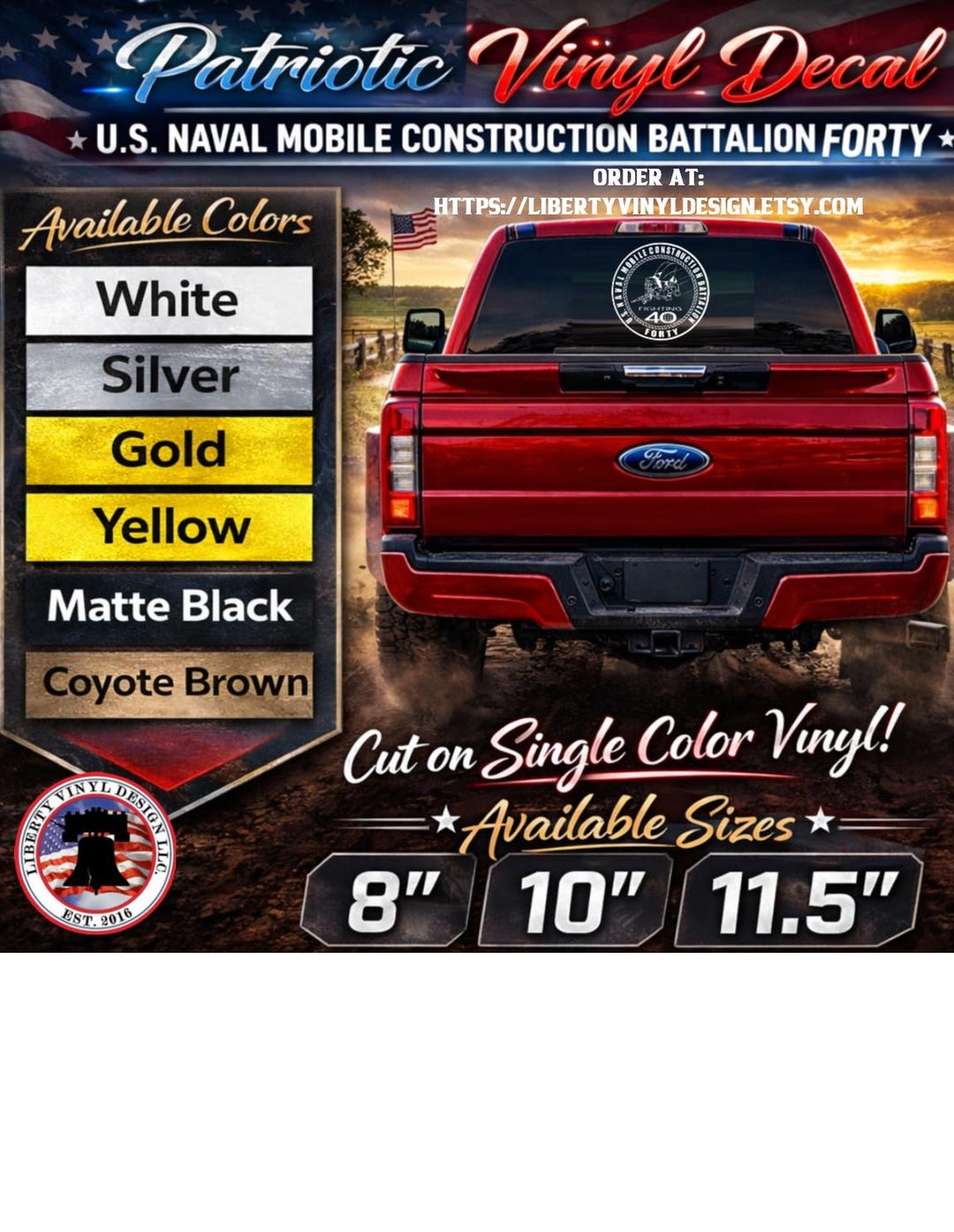 NMCB 40 Navy Seabees Battalion Forty Window or Tailgate Vinyl Decal 8 ...