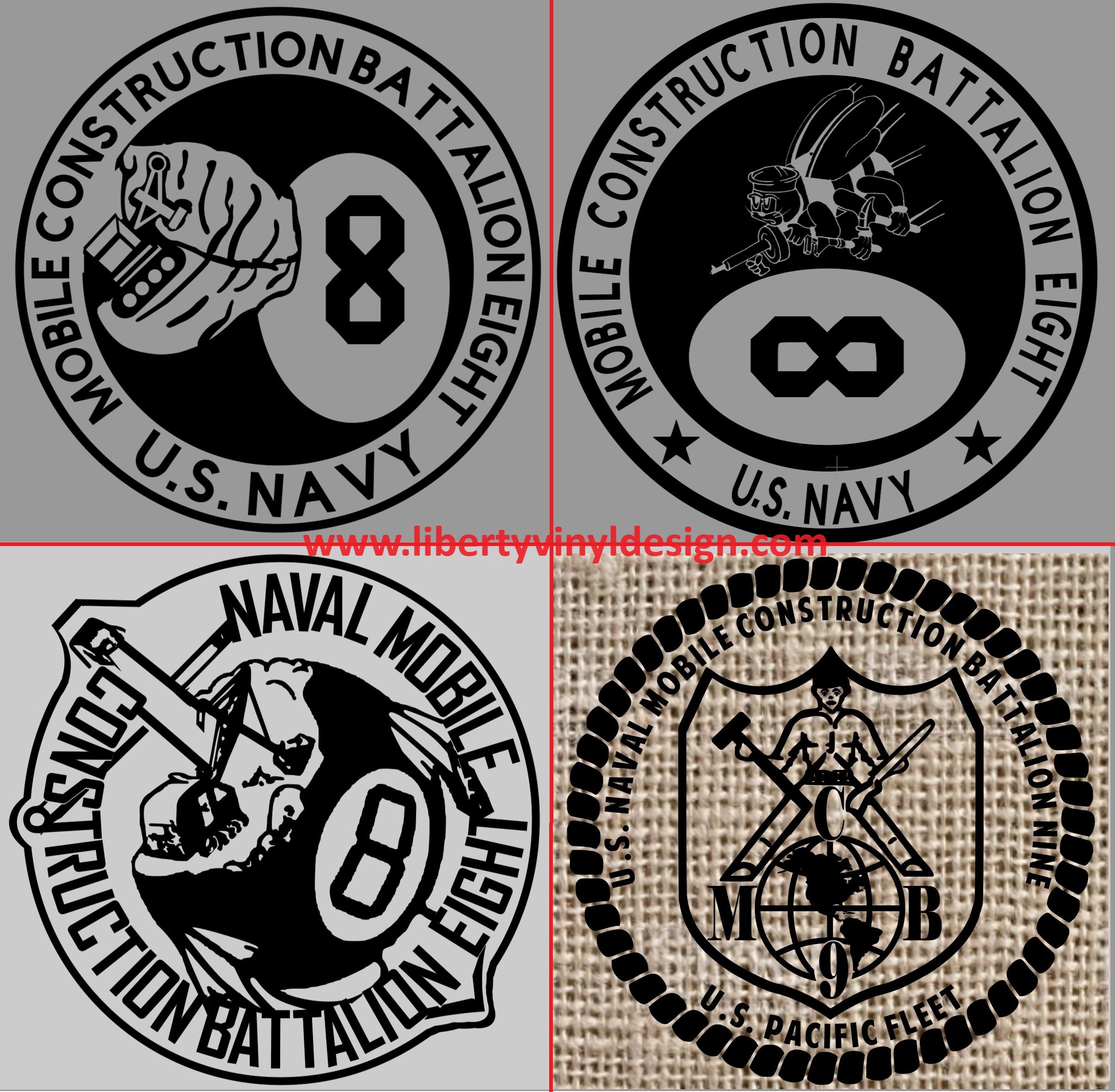 MCB 8 and MCB9 US Navy Seabees Battalions Vinyl Decals Various Sizes ...