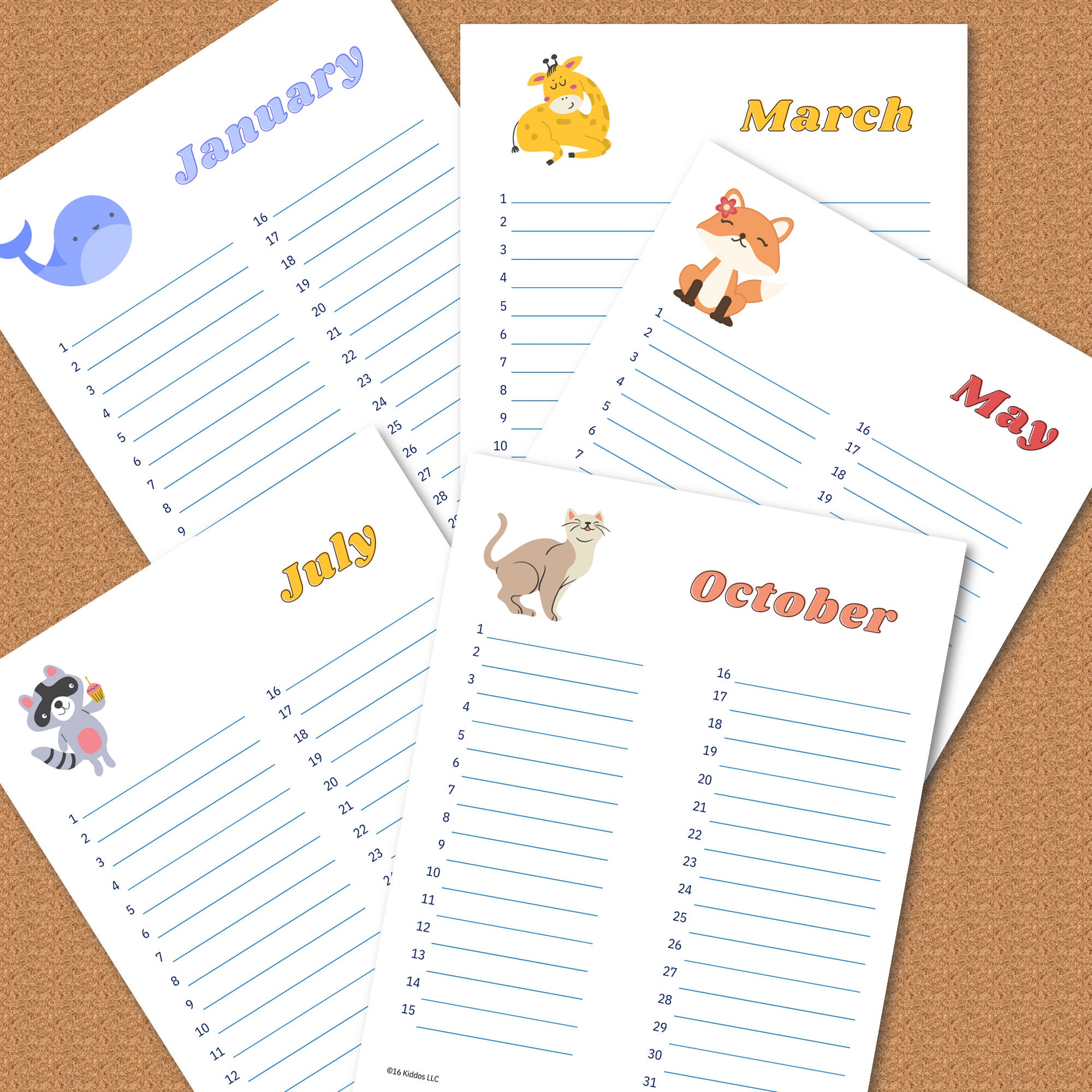Cute Birthday Calendar With Animal Cartoons 8.5 X 11 Inches PRINTED - Etsy