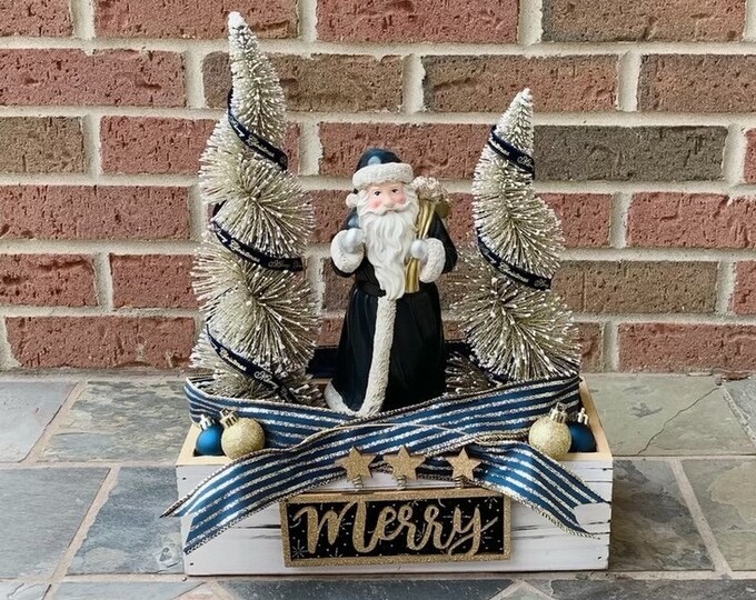 Gold and Navy Blue Santa Centerpiece, Santa Centerpiece, Glam Christmas ...
