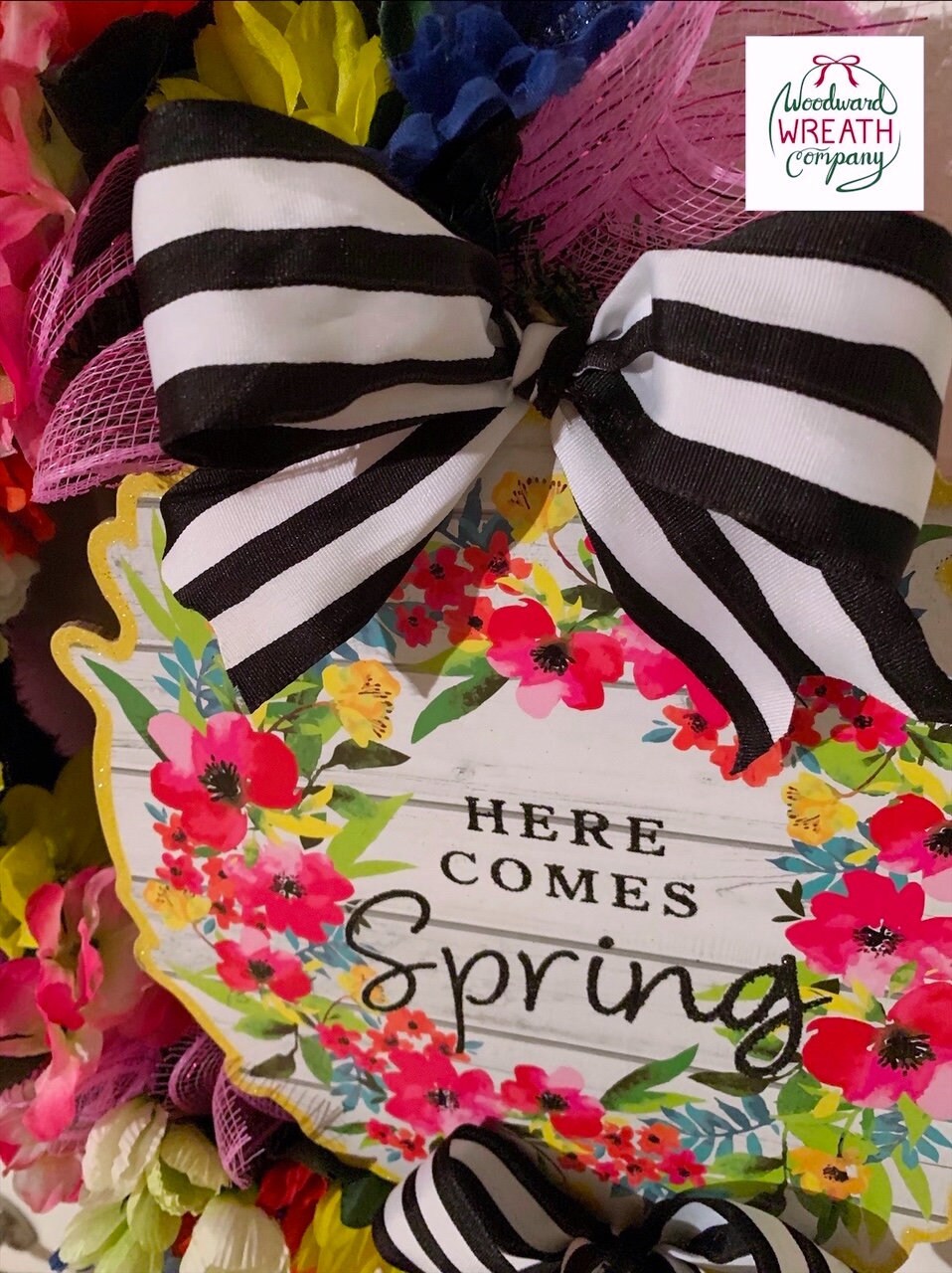 Bright Spring Wreath Stripe Spring Wreath Here Comes Spring - Etsy