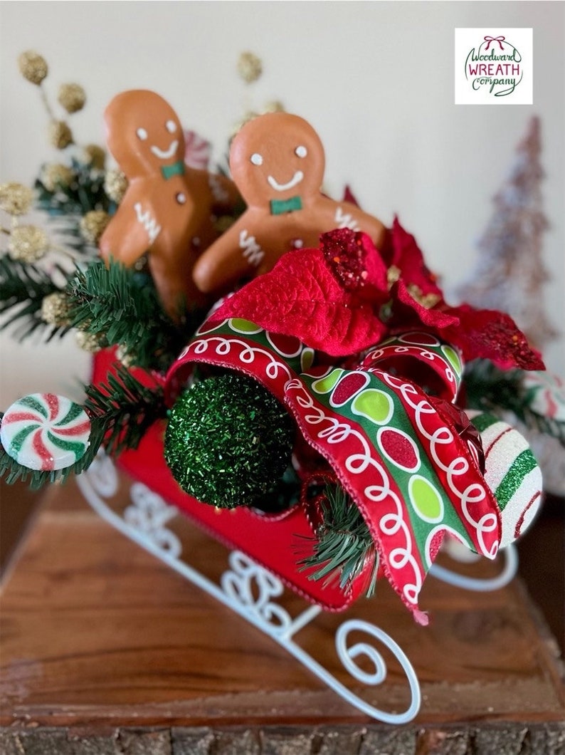 Gingerbread Sled Centerpiece Sled With Gingerbread Men - Etsy