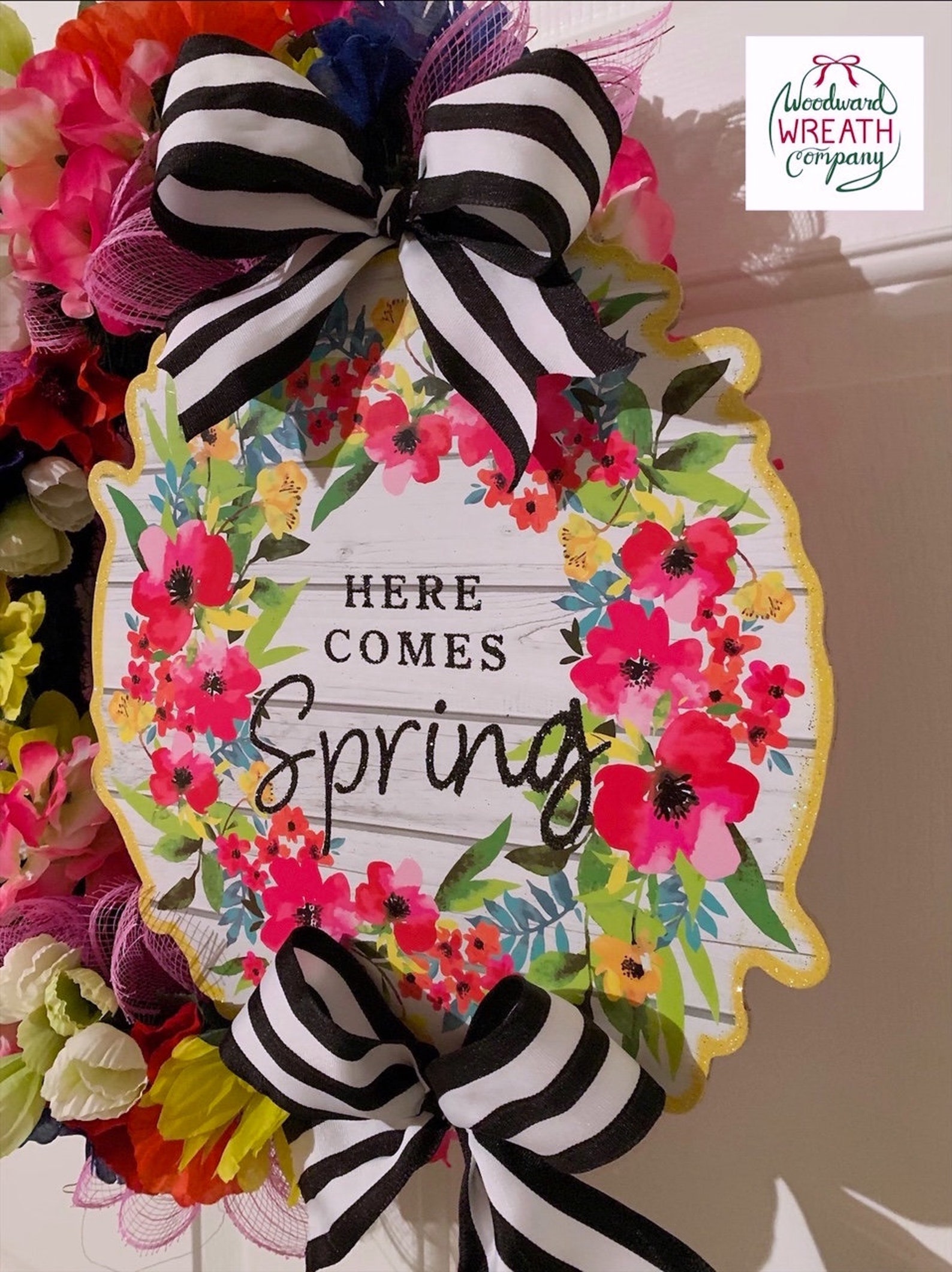 Bright Spring Wreath Stripe Spring Wreath Here Comes Spring - Etsy