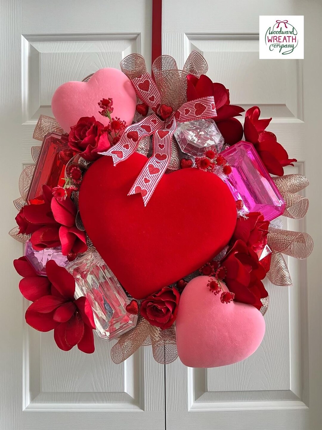 Valentine Wreath Flocked Heart Valentine Acrylic Gem Heart Wreath ...