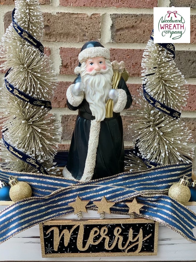 Gold and Navy Blue Santa Centerpiece Santa Centerpiece Glam | Etsy
