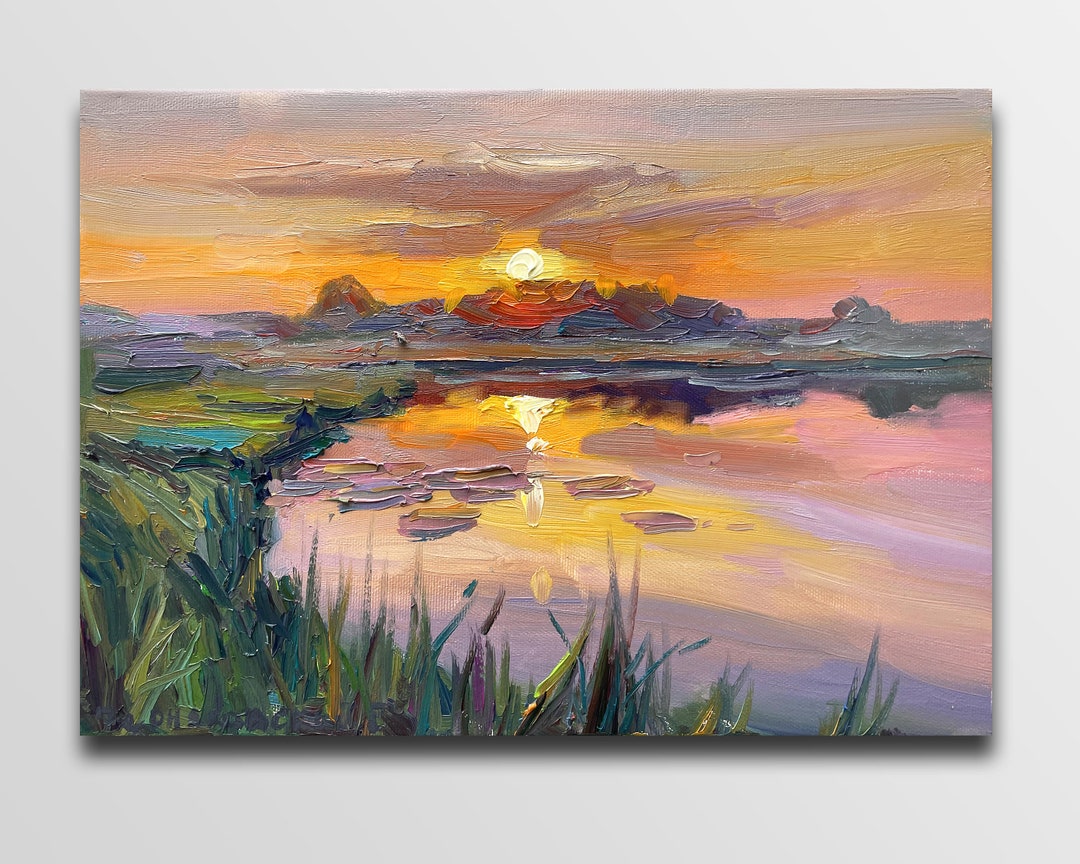 River Sunset Art Sunset Painting Oil Riverscape Painting River Painting ...