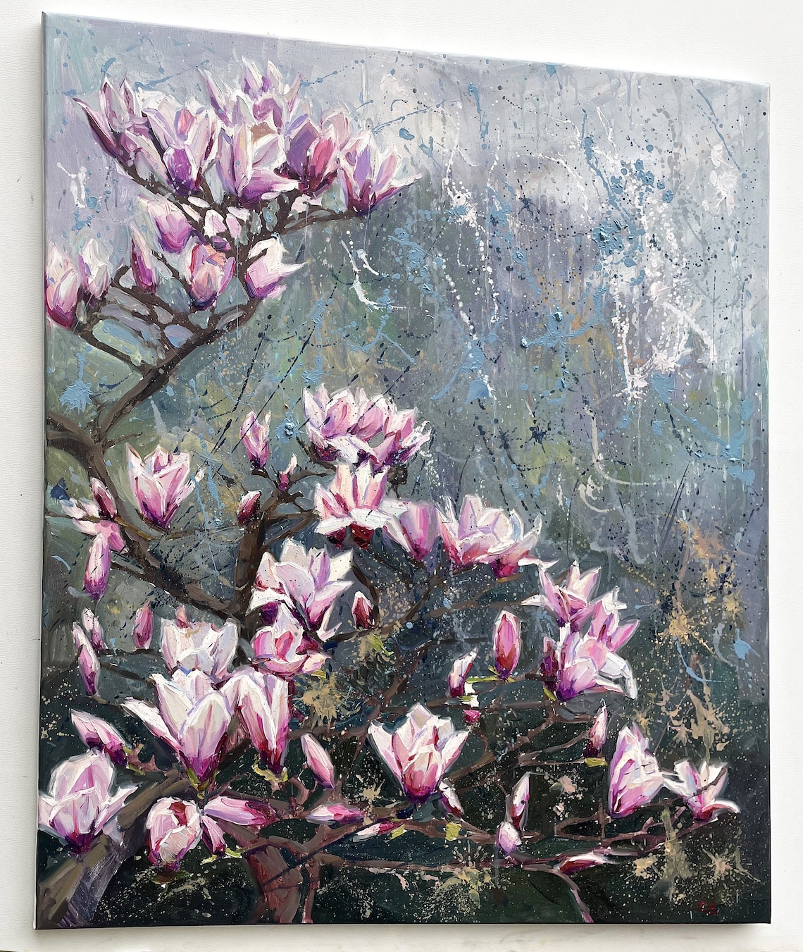 Magnolia Painting Oil Magnolia Branch Spring Flowers Blooming Garden ...