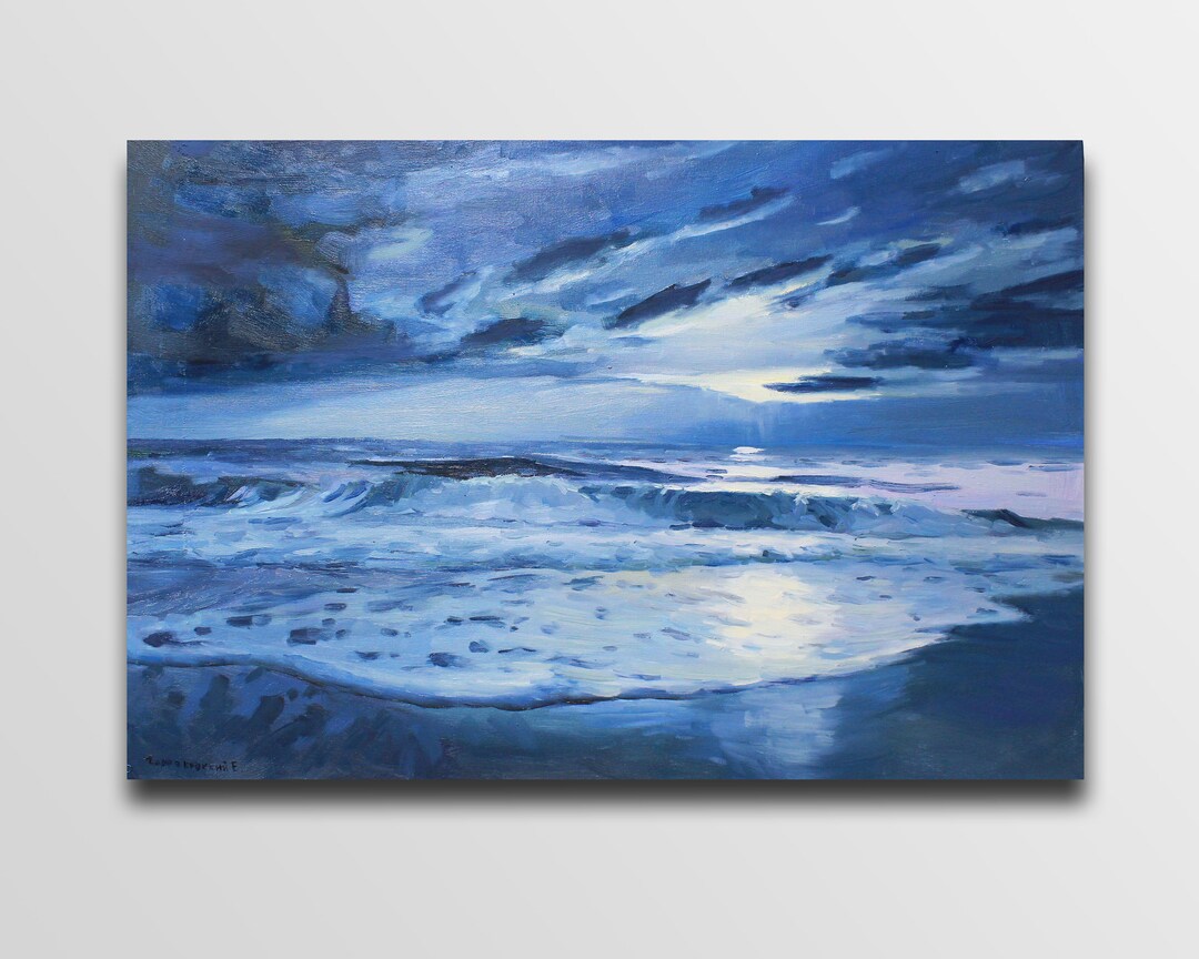 Night Sea Painting Night Seascape Night Sea Art Sea Oil Painting ...