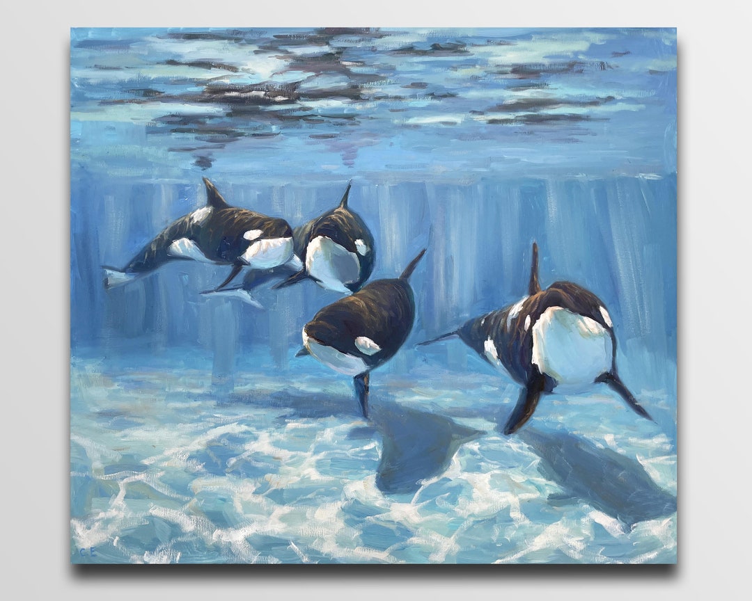 Killer Whales Oil Painting Killer Whales Art Ocean Animals Sea Oil ...