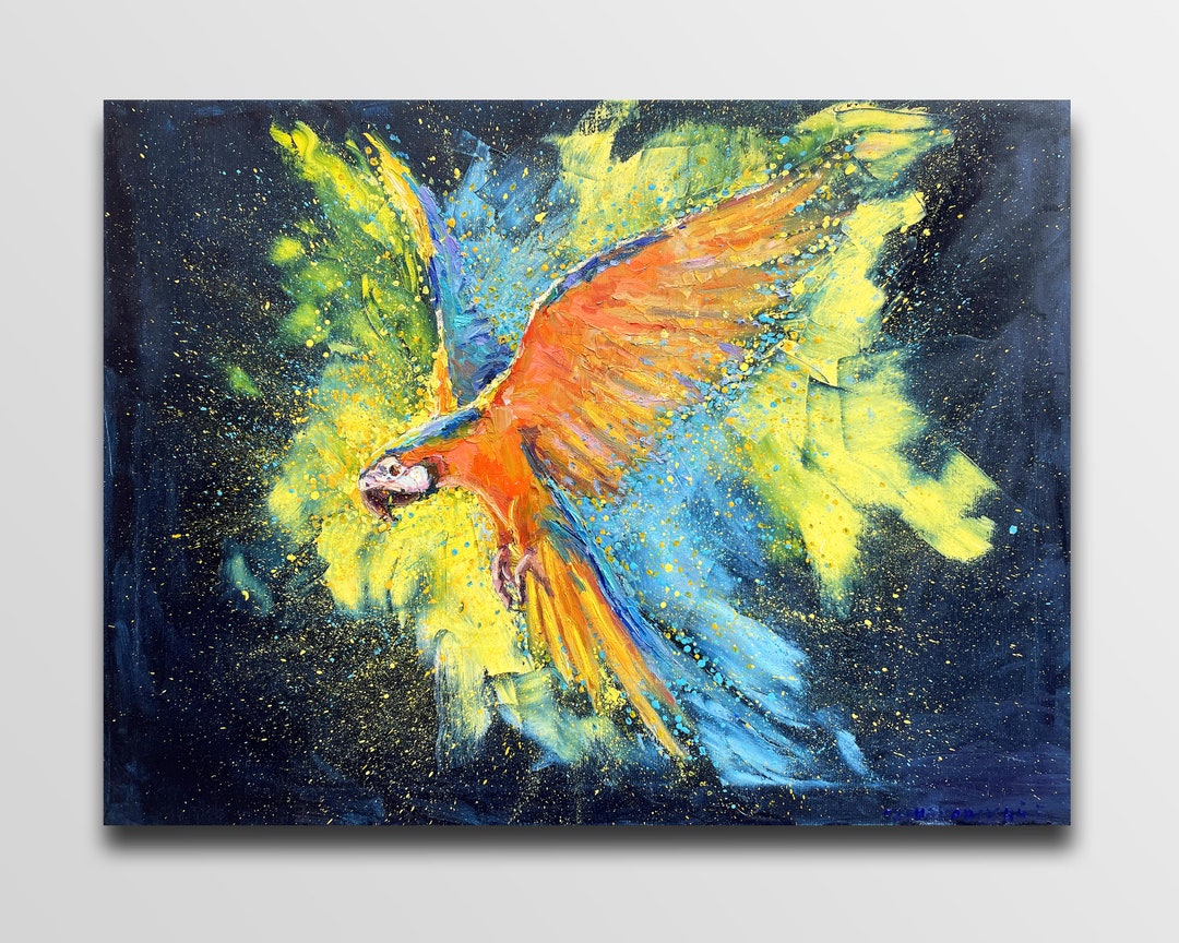 Parrots Oil Painting Red Parrots Art Birds Oil Painting Tropical ...