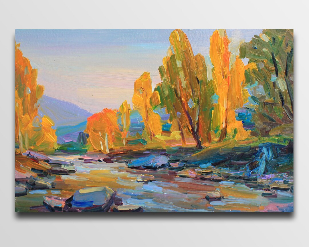 Sunset Art River Sunset Art Sunset Painting Oil Riverscape Painting ...