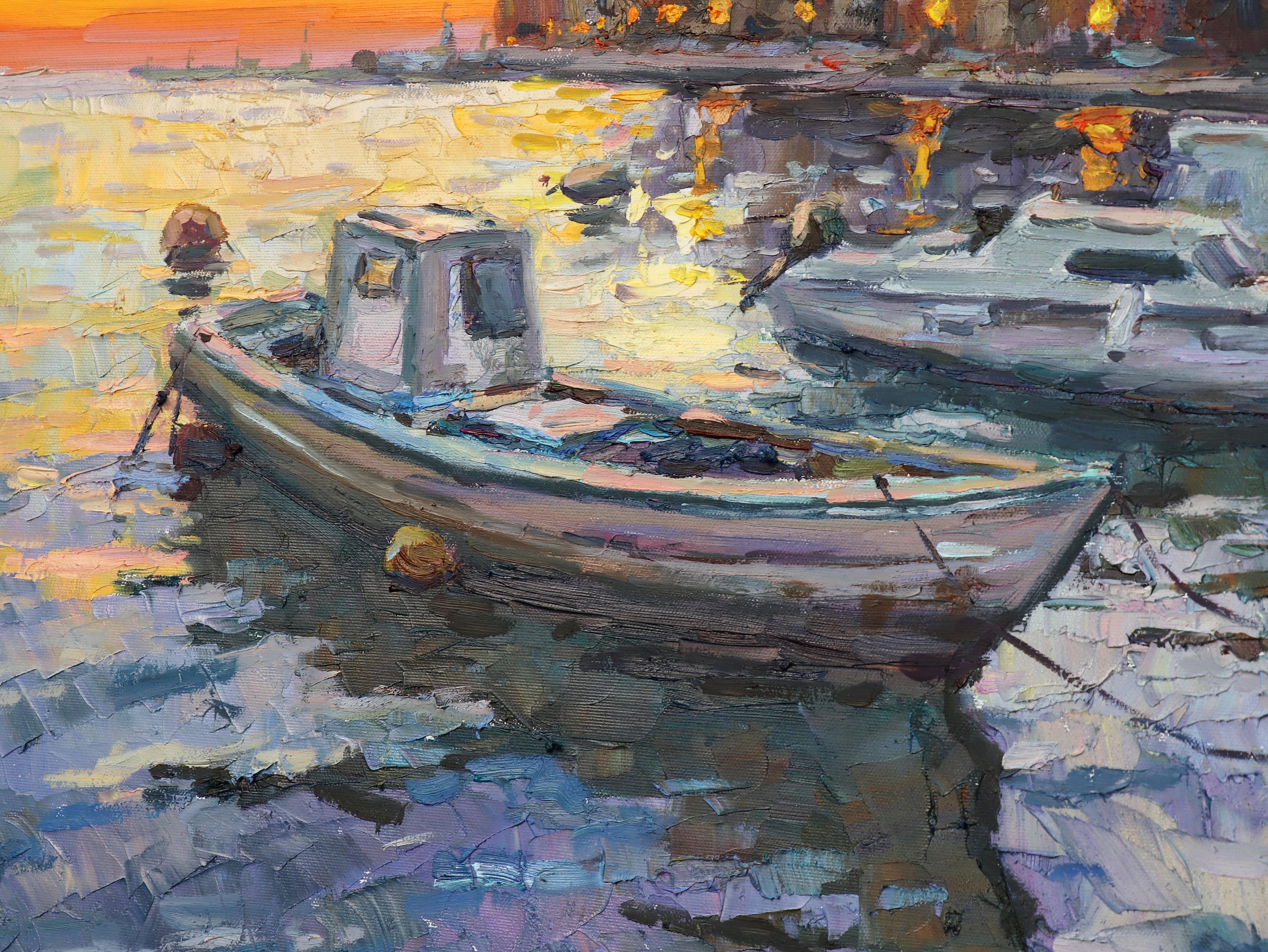 Boat Painting Oil Sea Oil Painting Boat Artwork Sunset Art River ...