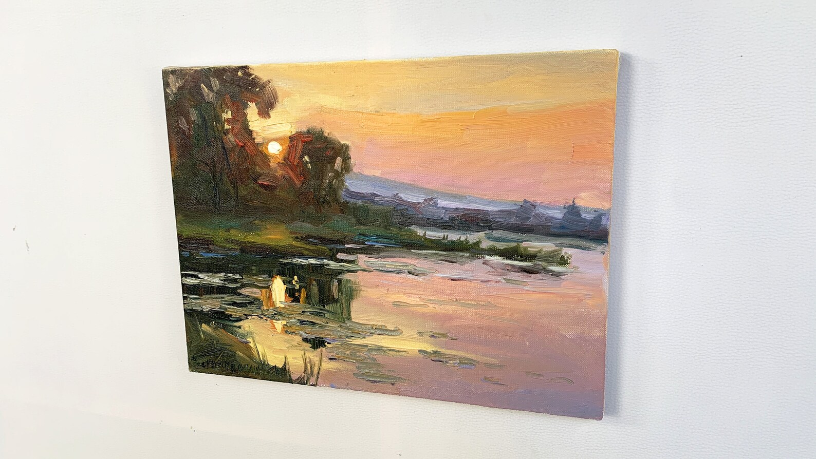 River sunset art Sunset painting oil Riverscape Painting River | Etsy