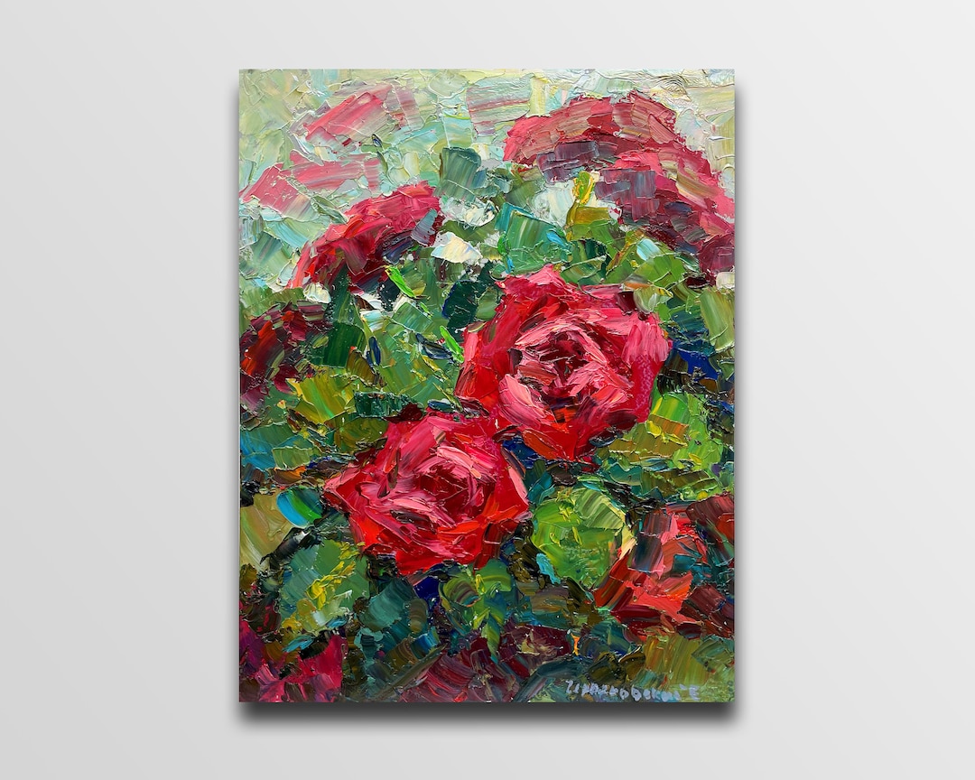 Rose Oil Painting Pink Roses Painting Rose Artwork Bouquet Painting ...