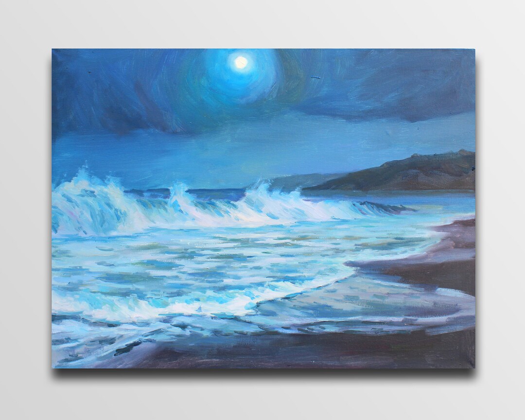Night Sea Painting Night Seascape Night Sea Art Sea Oil Painting ...