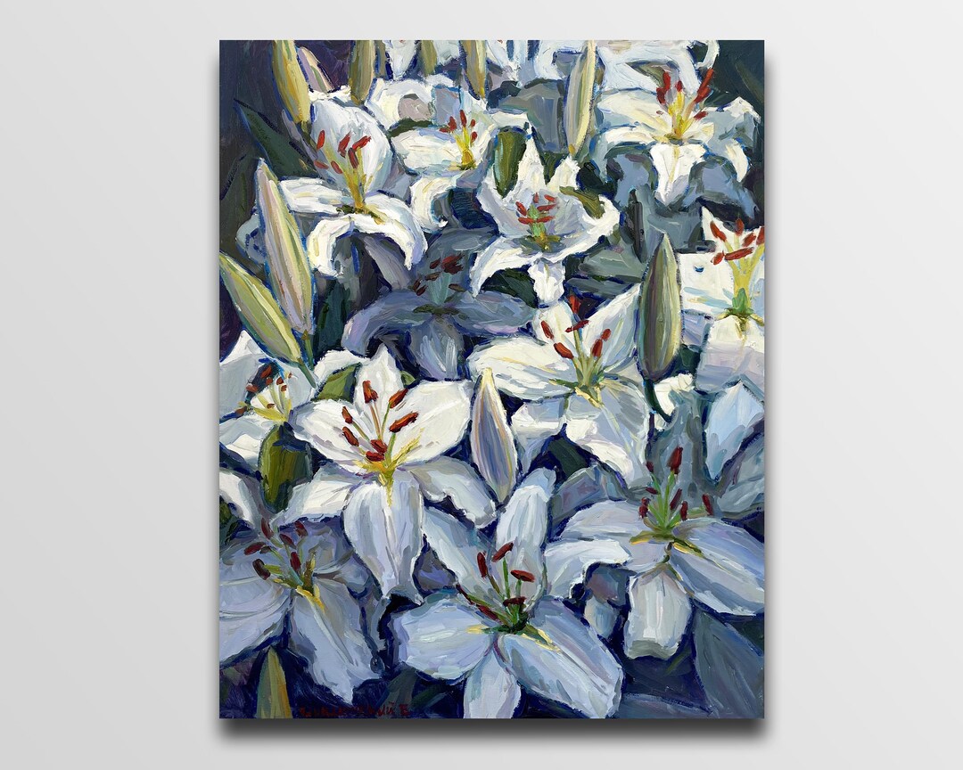 White Lilies Painting White Lily Flowers Lilies Wall Art Lilies Lilies ...