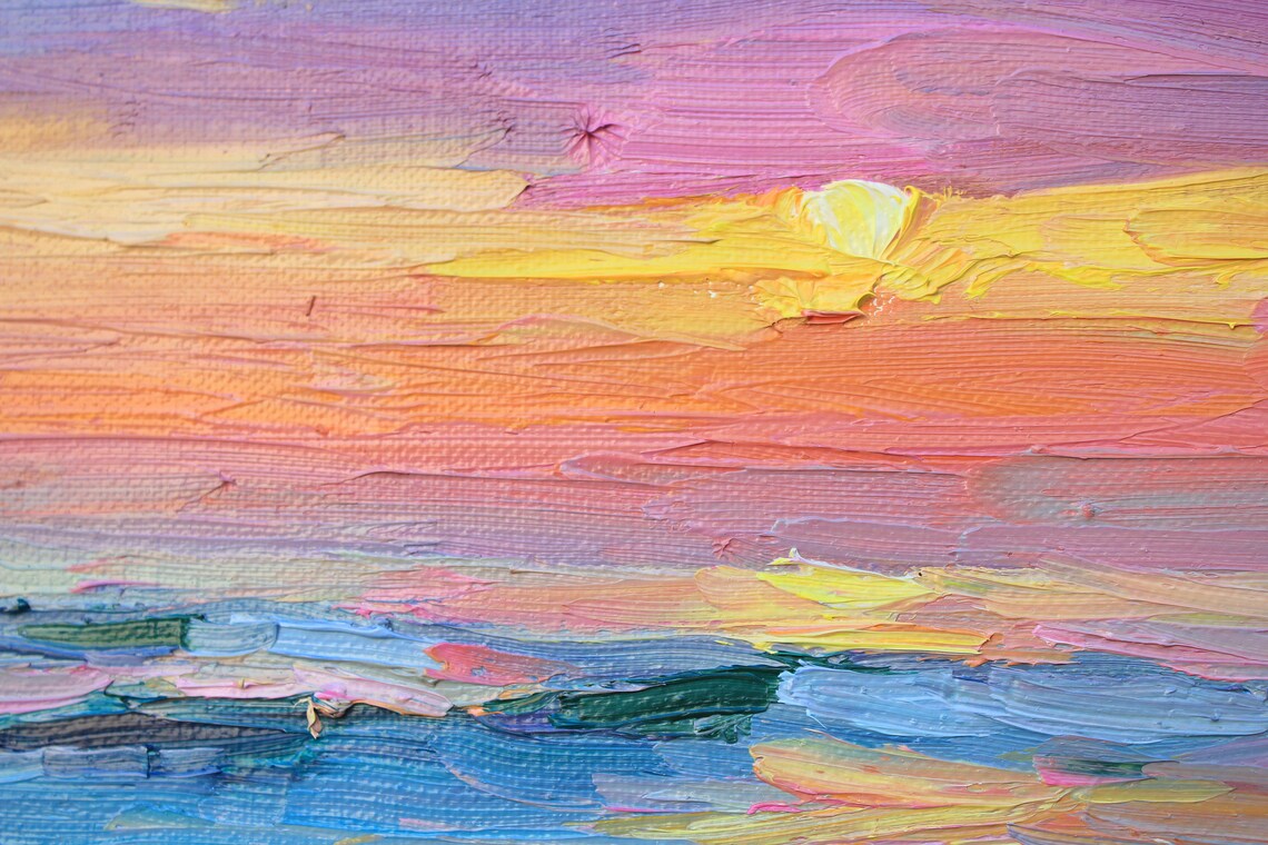 Dawn painting Sunrise painting oil Sea dawn painting Ocean | Etsy