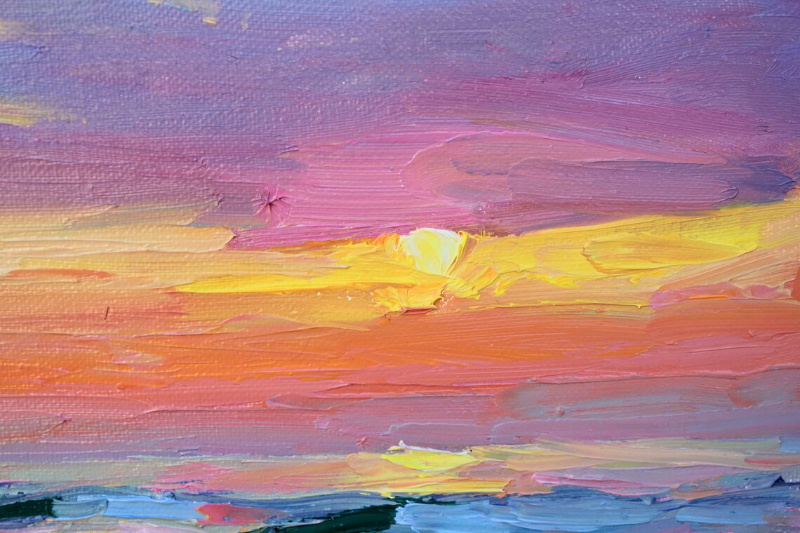 Dawn painting Sunrise painting oil Sea dawn painting Ocean | Etsy