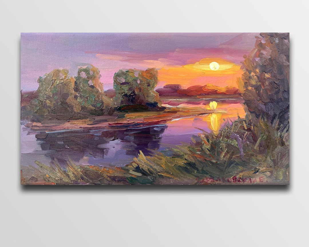River Sunset Art Sunset Painting Oil Riverscape Painting River Painting ...