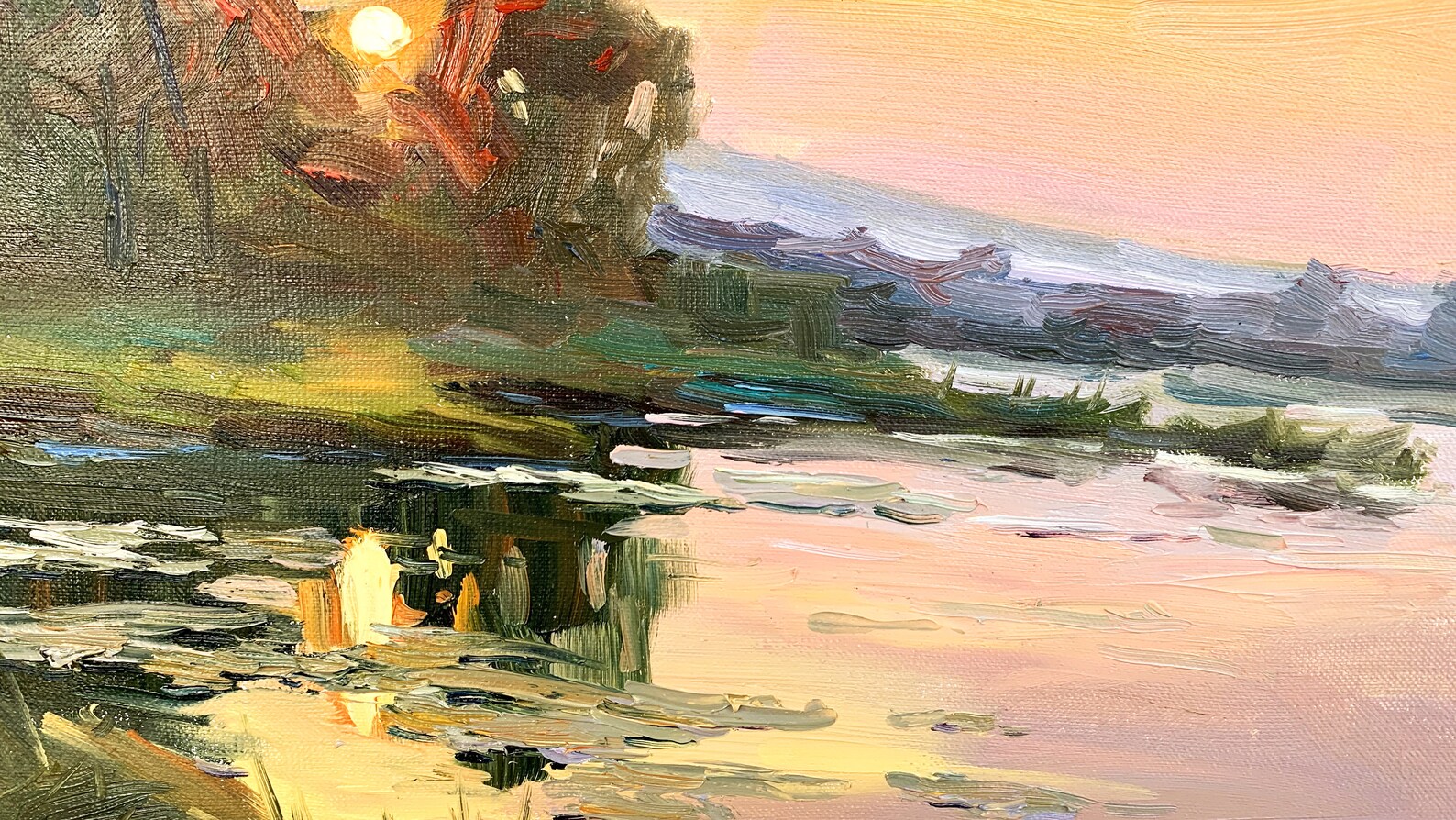 River sunset art Sunset painting oil Riverscape Painting River | Etsy