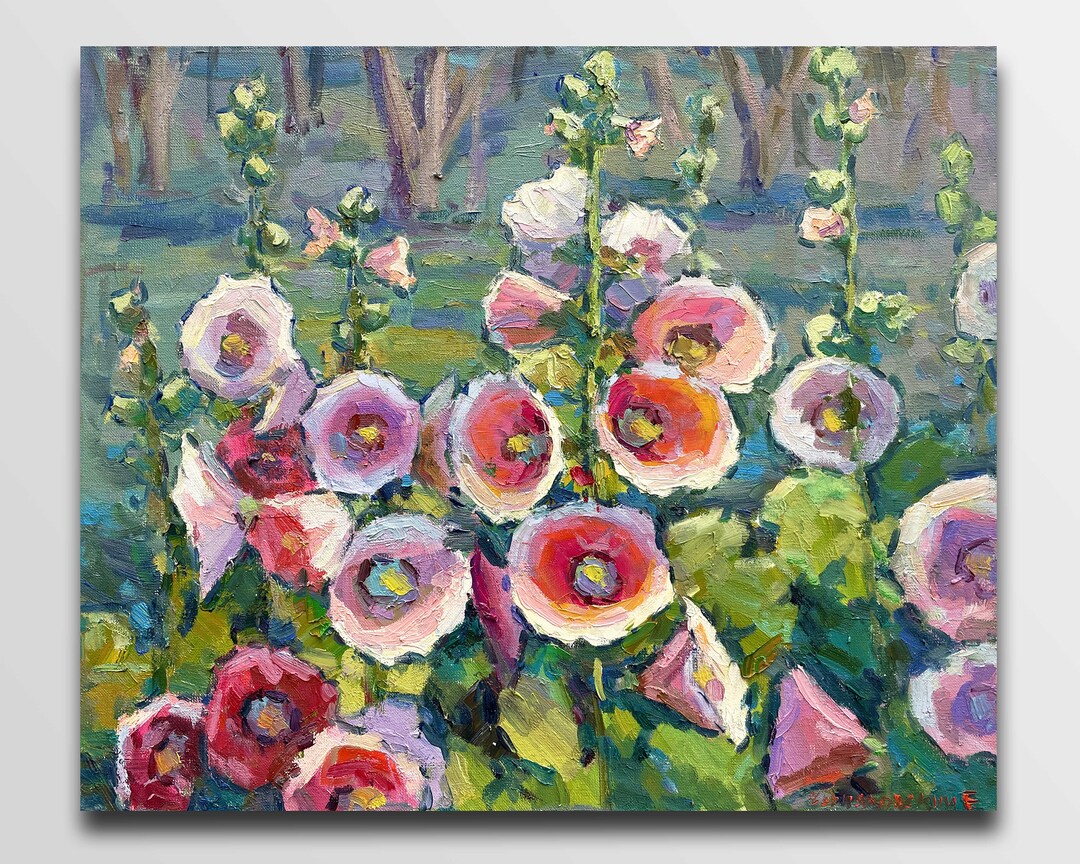 Mallow Painting Oil Mallow Wall Art Floral Still Life Floral Oil ...