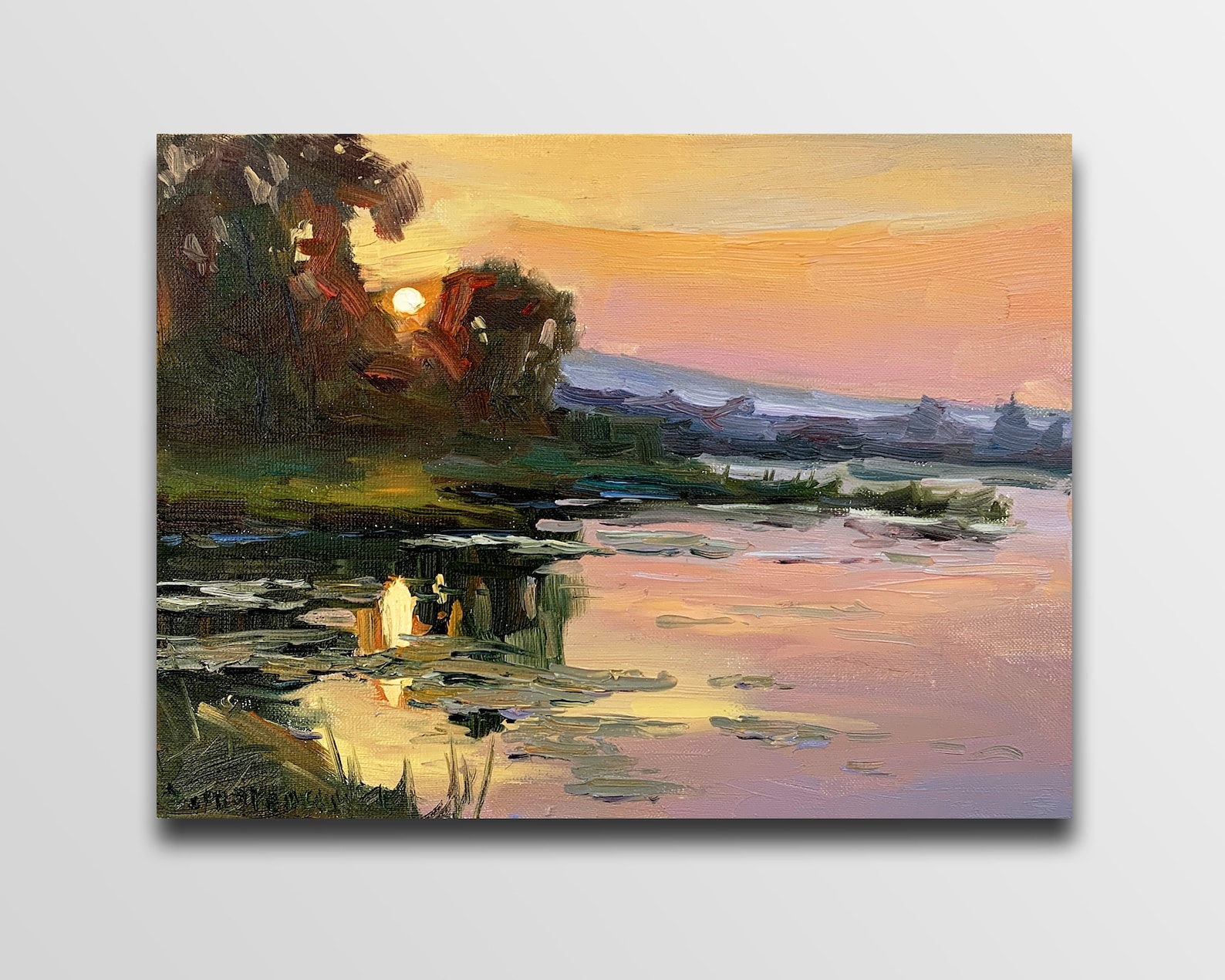 River sunset art Sunset painting oil Riverscape Painting River | Etsy