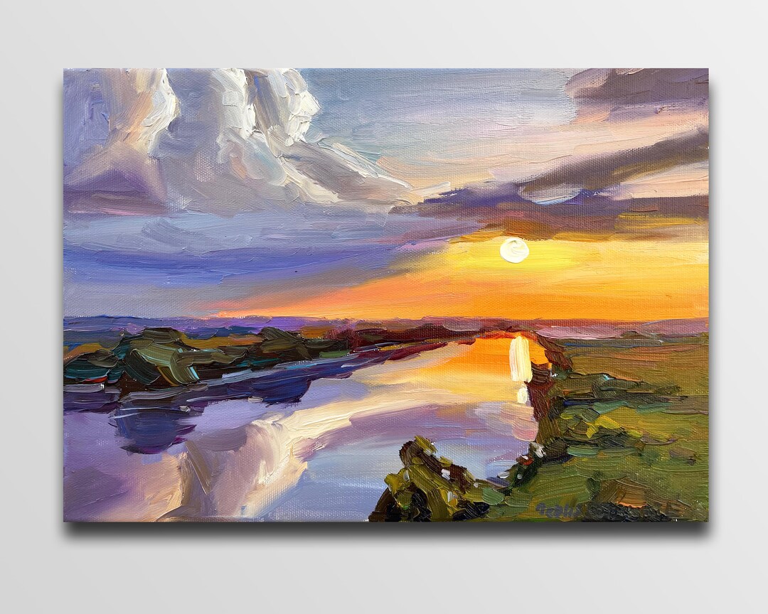 River Sunset Art Sunset Painting Oil Riverscape Painting River Painting ...