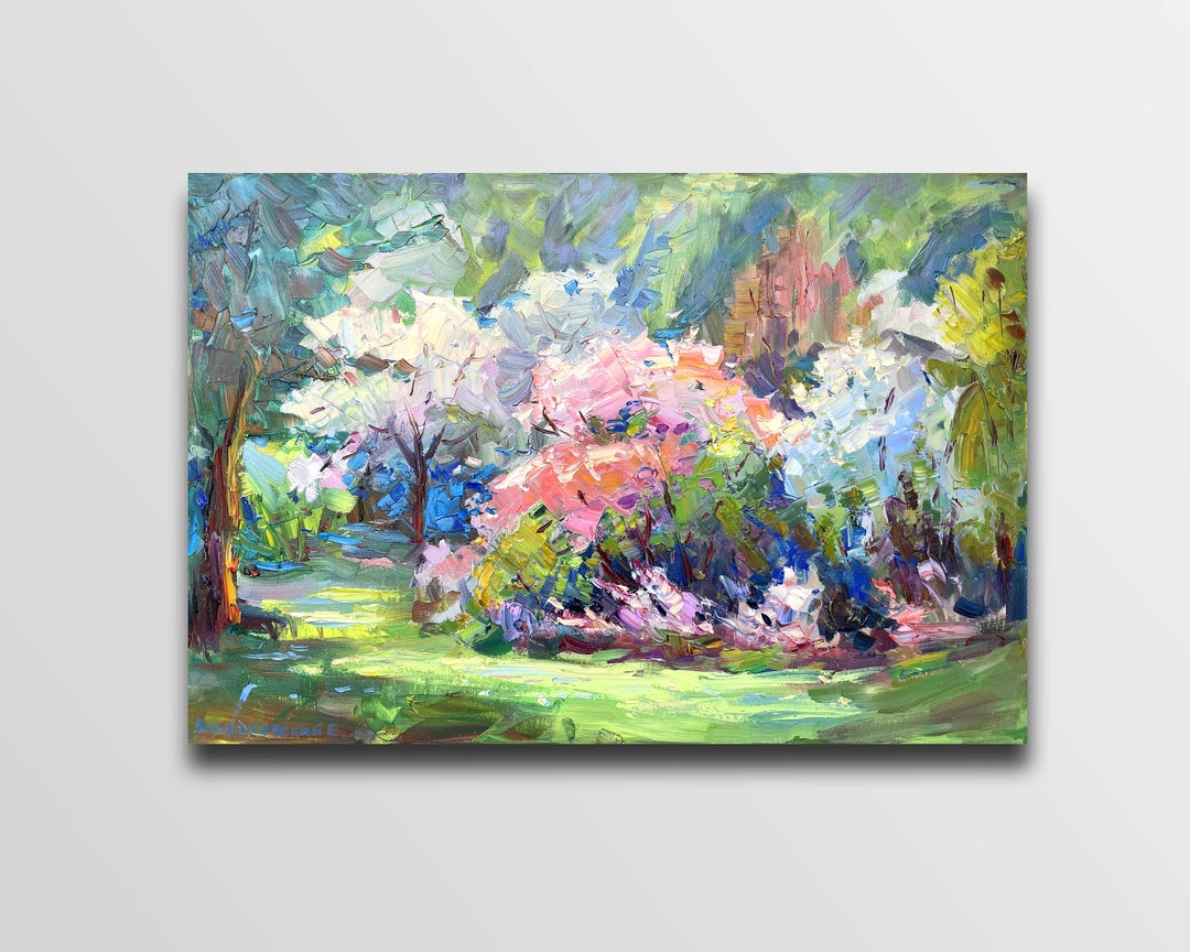 Flower Garden Painting Spring Trees Painting Blooming Spring - Etsy