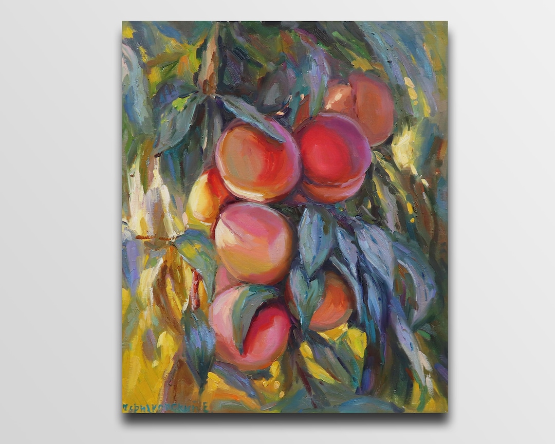 Peaches Oil Painting Fruit Tree Painting Fruit Painting Peaches Art ...