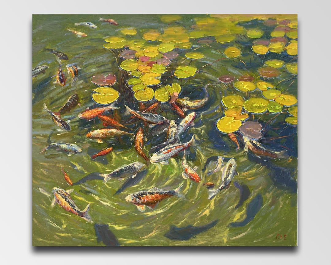 Koi Fish Painting Fish Pond Painting Koi Fish Plein Air Painting ...