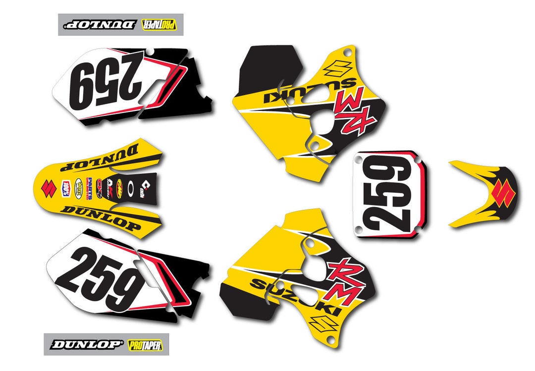 Suzuki RM 125 RM 250 Graphics Kit for 1996 1997 1998 Motocross MX ...